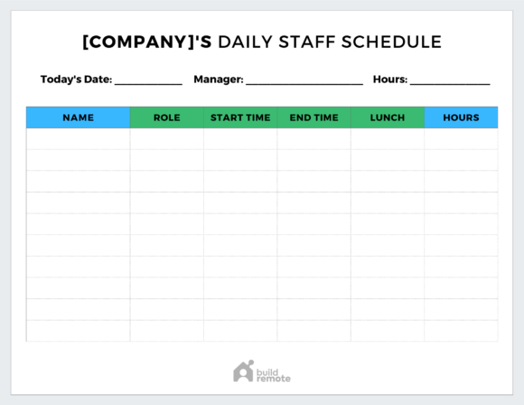 Daily Staff Schedule Template | Buildremote